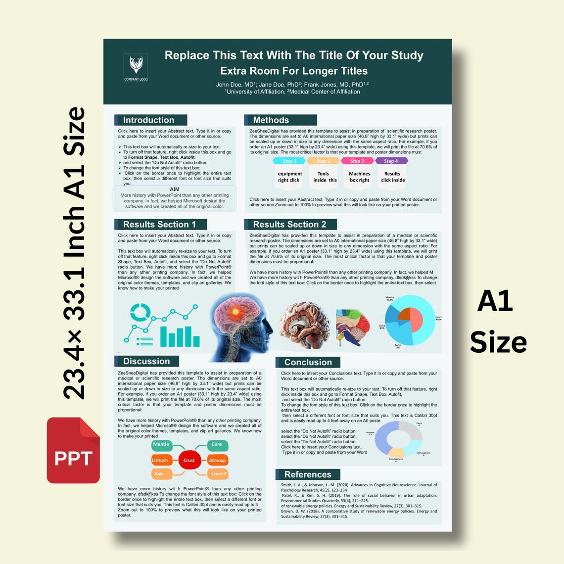 Research Poster Template A1 Portrait | Editable Powerpoint for Academic ...