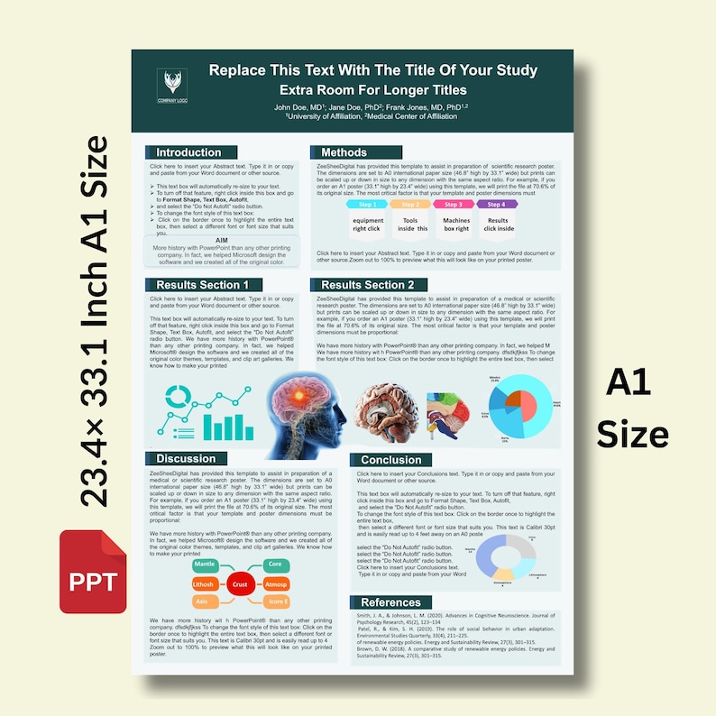 Research Poster Template A1 Portrait | Editable Powerpoint for Academic ...