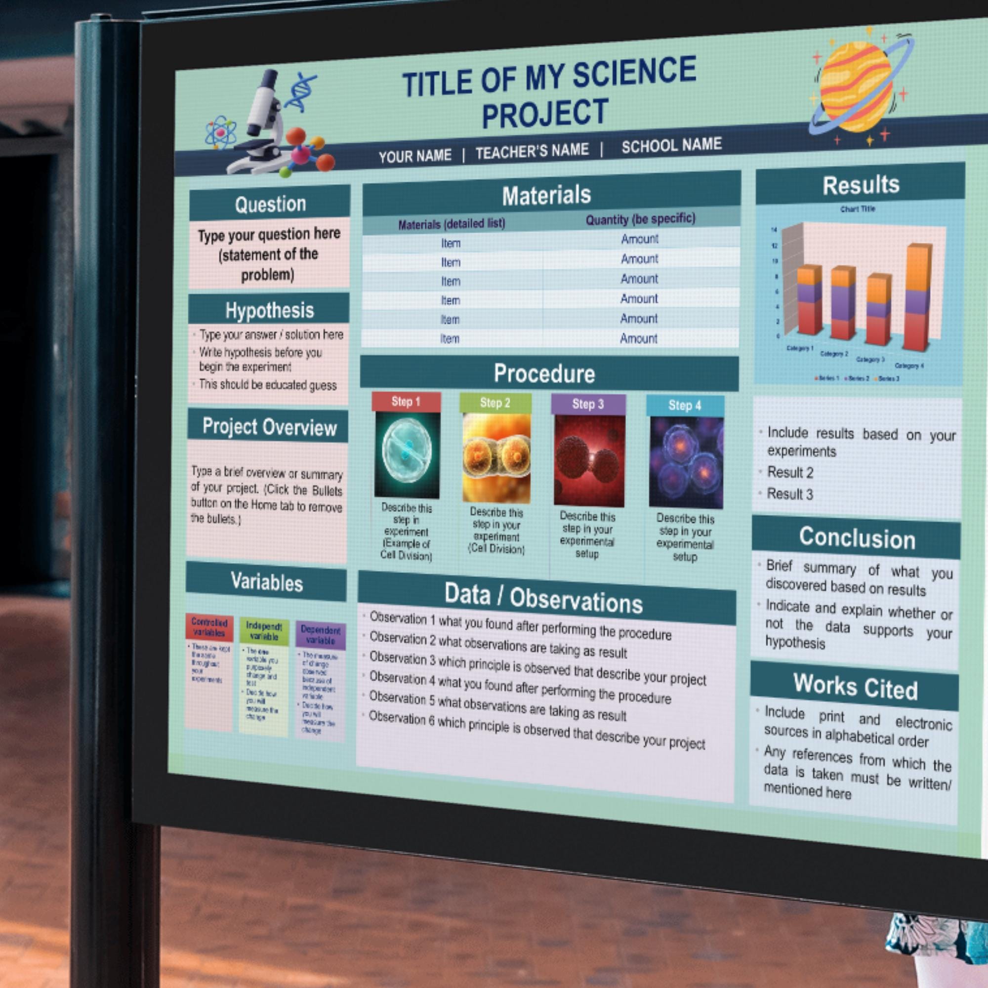 Science Fair Poster Template: Editable STEM Trifold Display (PPTX ...