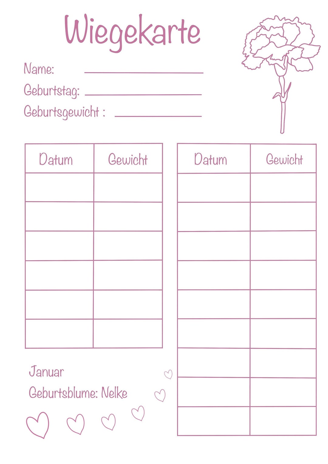 Weighing Card, Birth Flower, Baby, Weighing, Digital File to Print Out ...