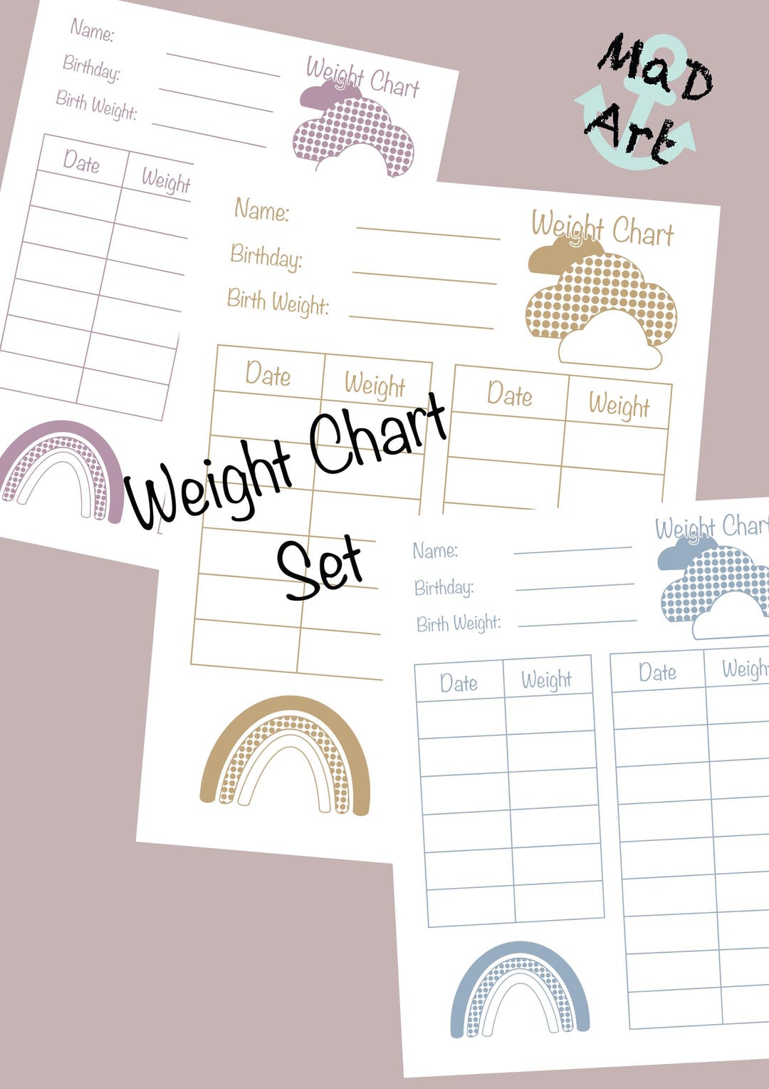 Weight Chart Baby, Weight Control Sheet, US Letter Size, Digital File ...