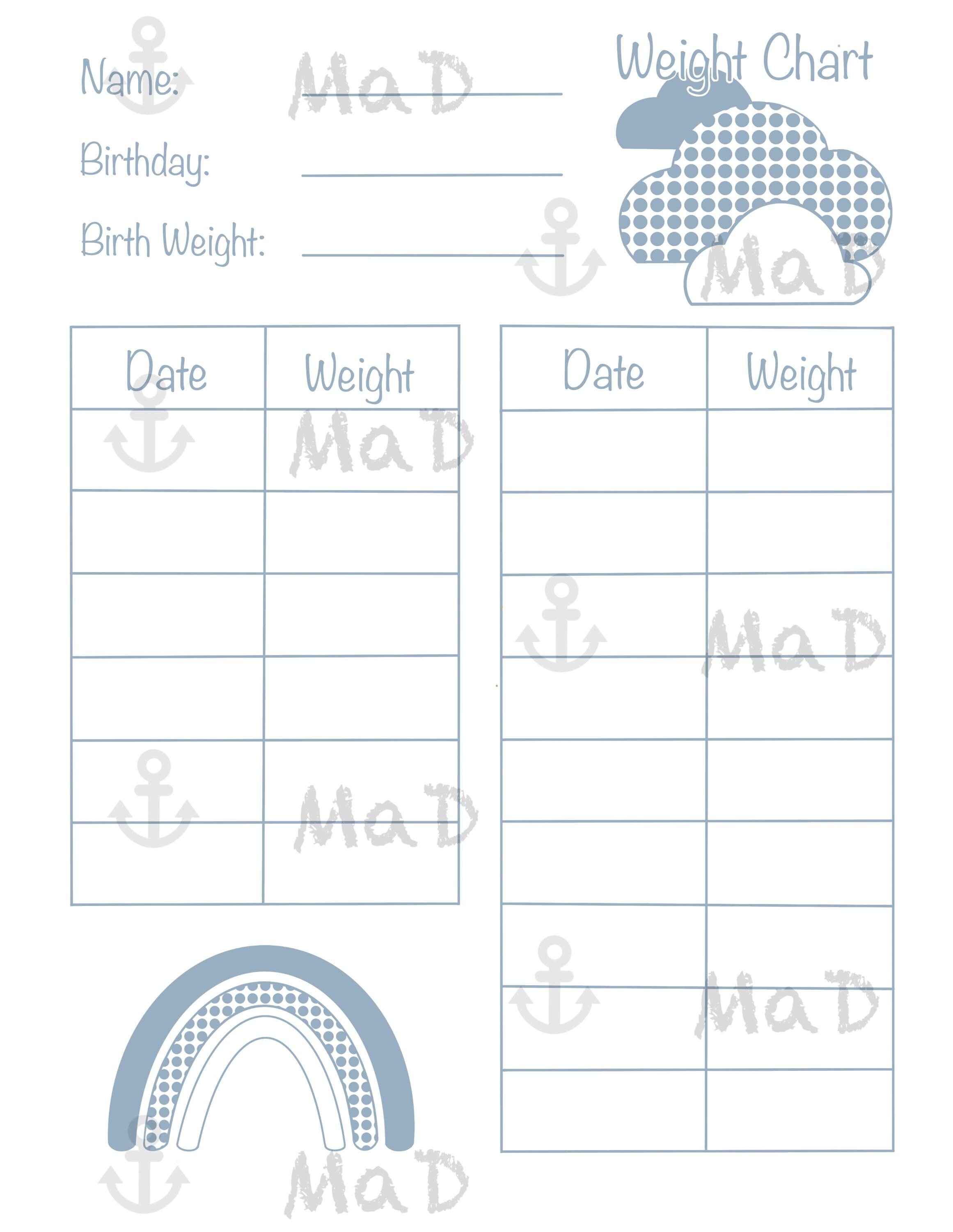 Weight Chart Baby, Weight Control Sheet, US Letter Size, Digital File ...