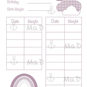 Weight Chart Baby, Weight Control Sheet, US Letter Size, Digital File ...