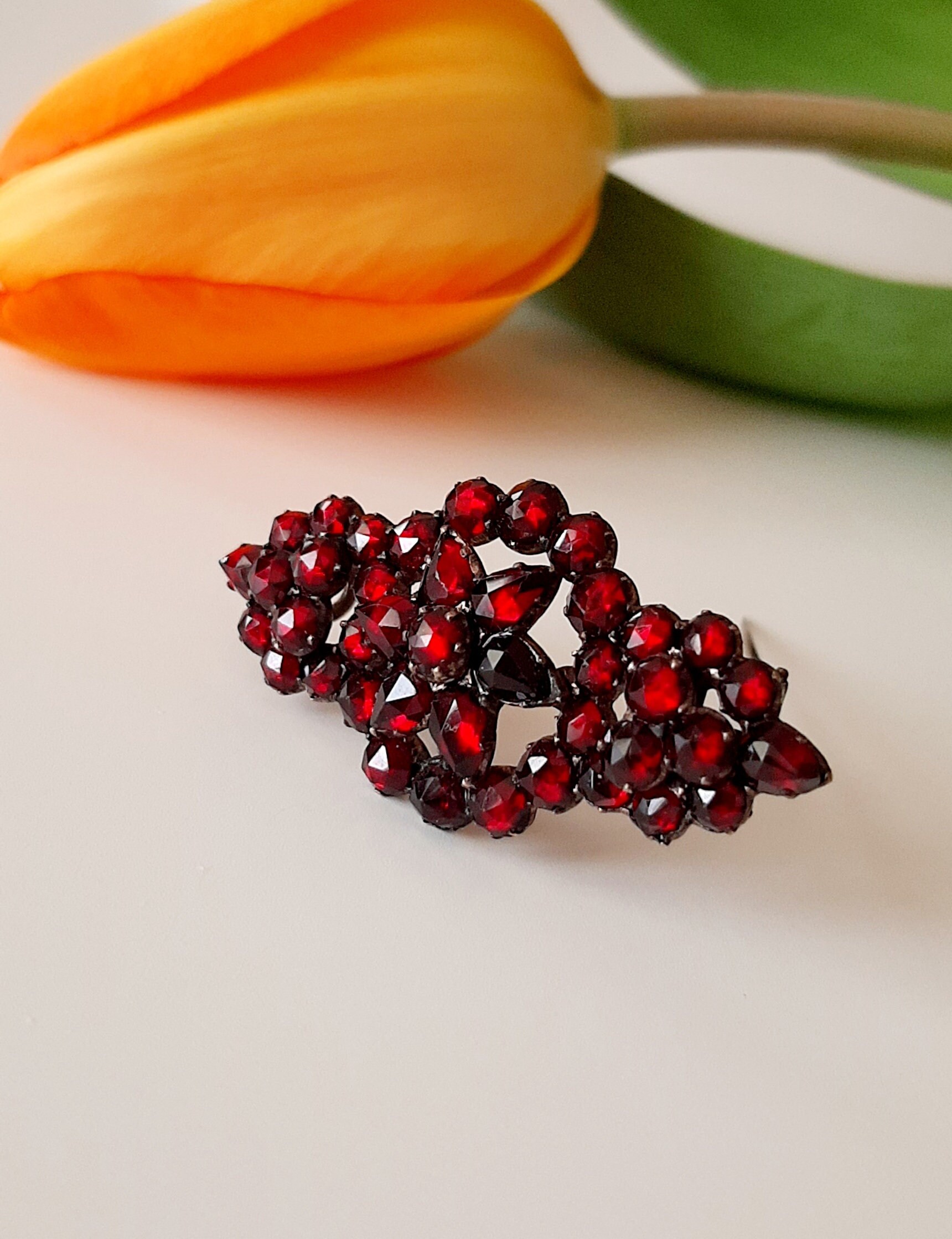 Rare, Bohemian Garnets Antique Brooch With Czech Pyrope Garnets ...