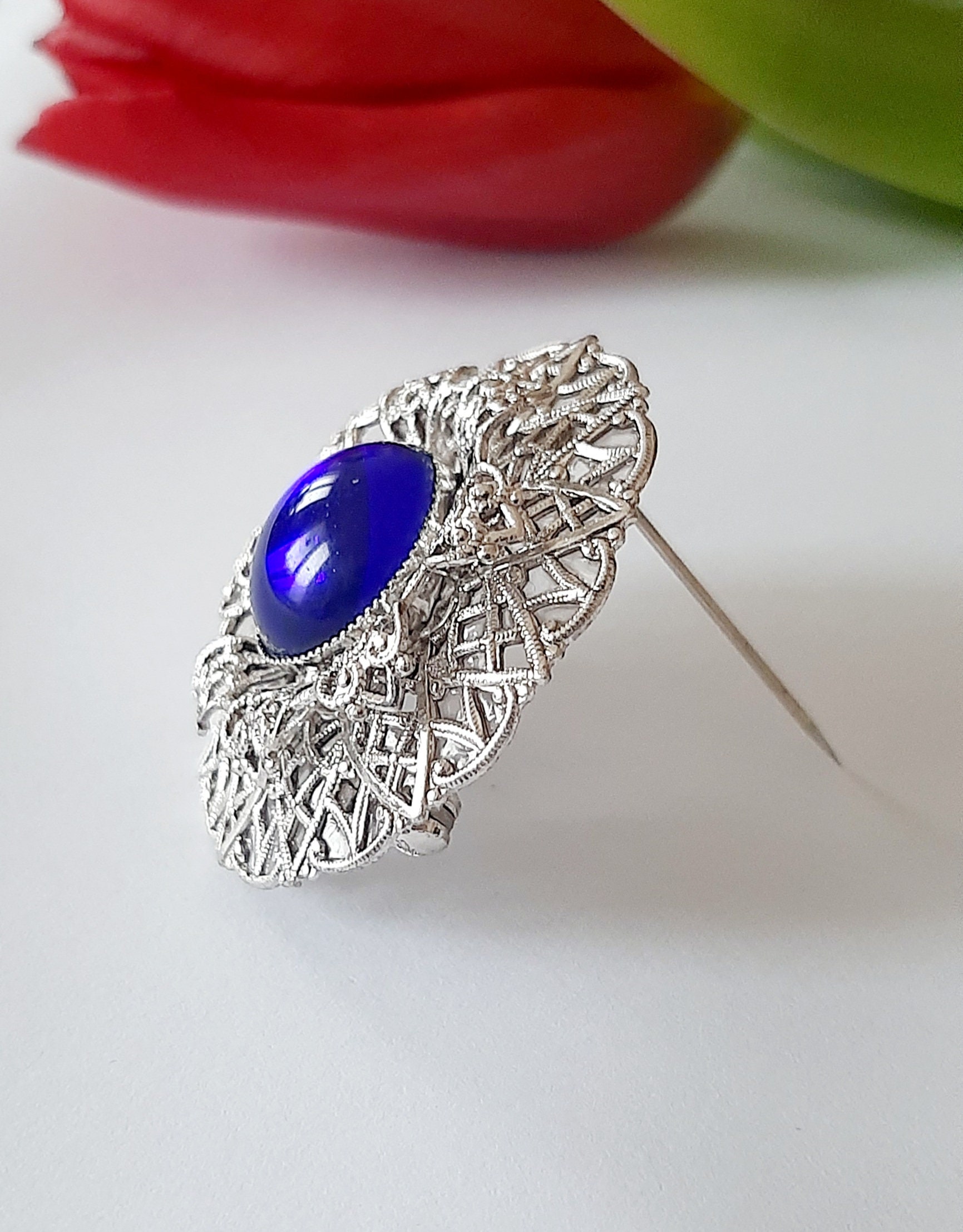 Tchécoslovaquie, broche vintage, cabochon, années 70 - Etsy France