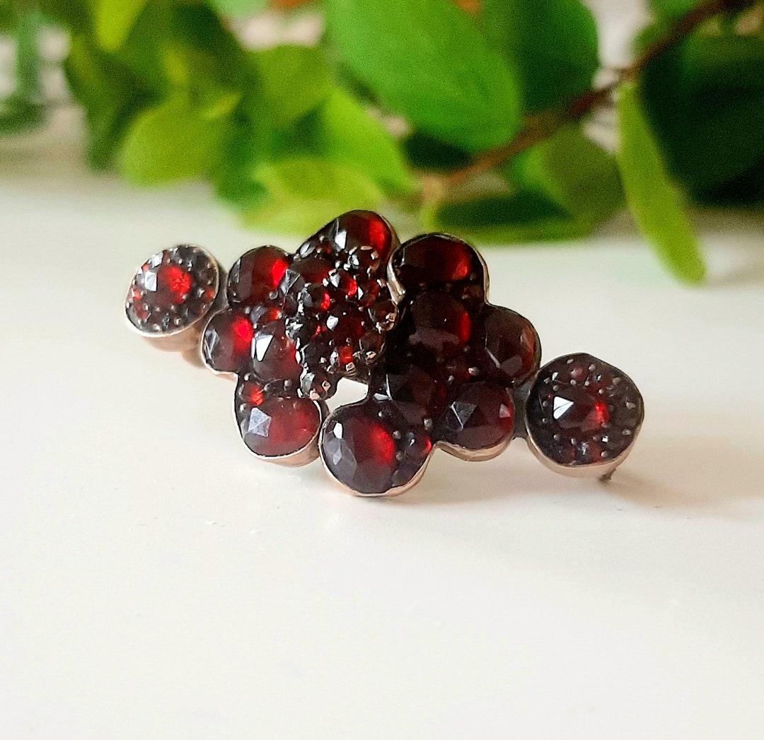 Brooch Bohemian Garnets Pyrope, Antique, Biedemeier, Tompac, Pyrope - Etsy