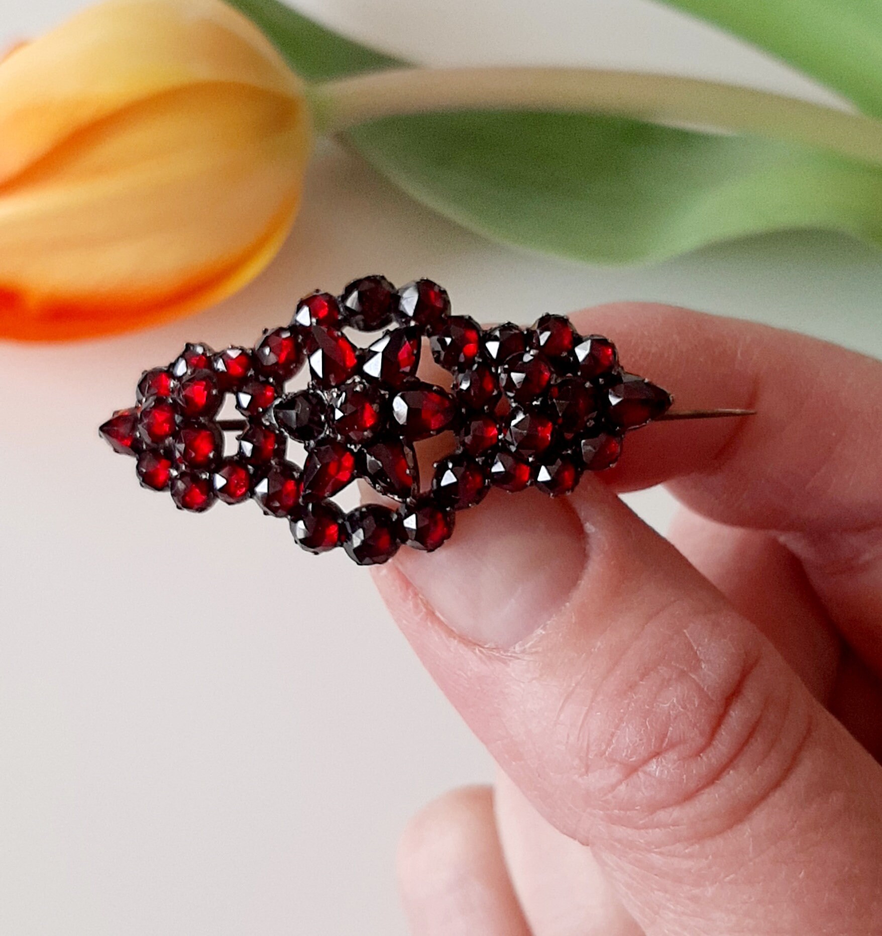 Rare, Bohemian Garnets Antique Brooch With Czech Pyrope Garnets ...