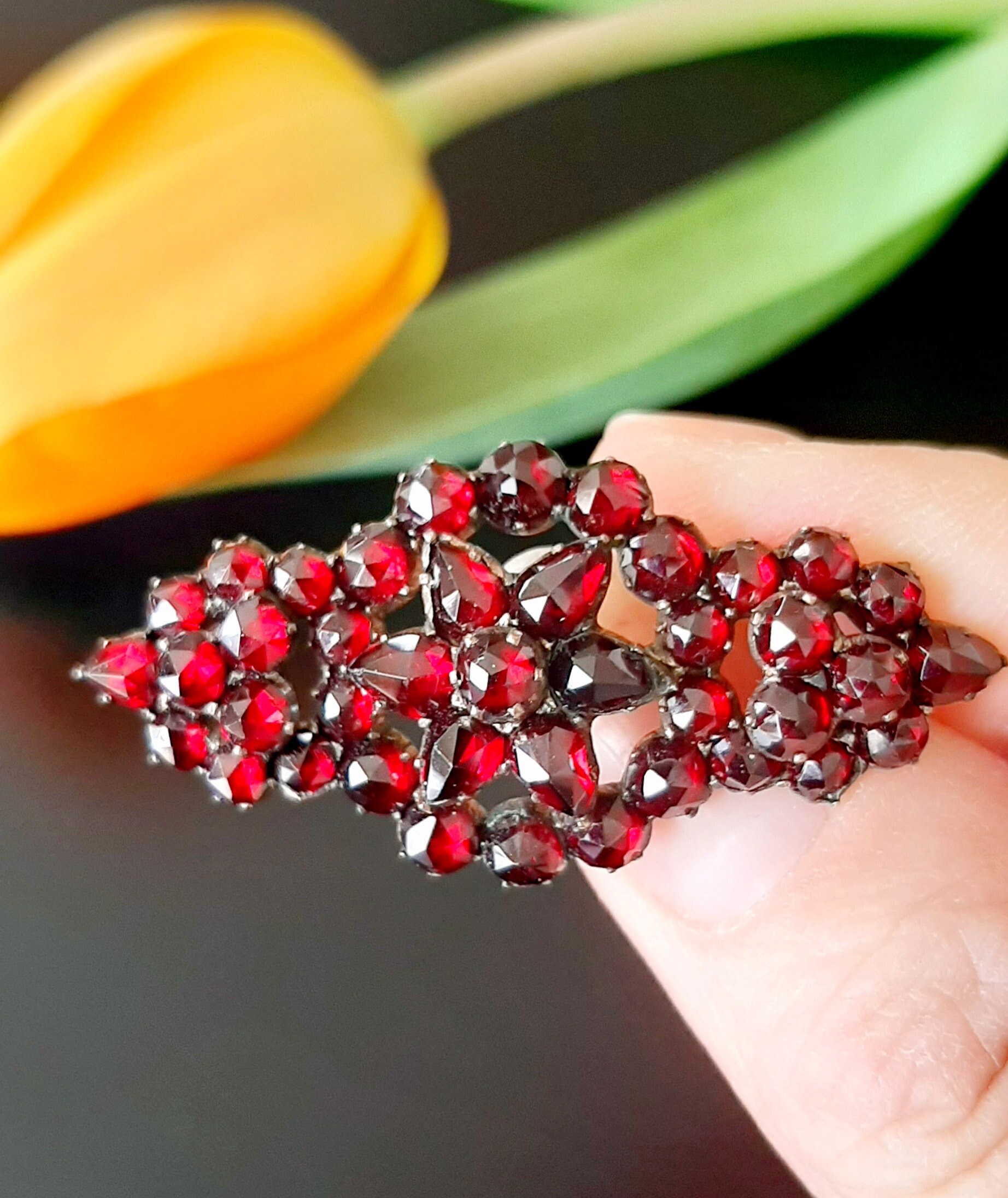 Rare, Bohemian Garnets Antique Brooch With Czech Pyrope Garnets ...