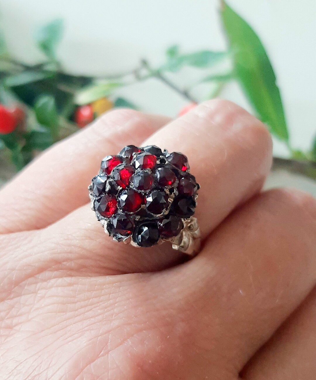 Bohemians Garnets Pyrope, Beautiful Antique Ring, Cute Rose, Silver ...