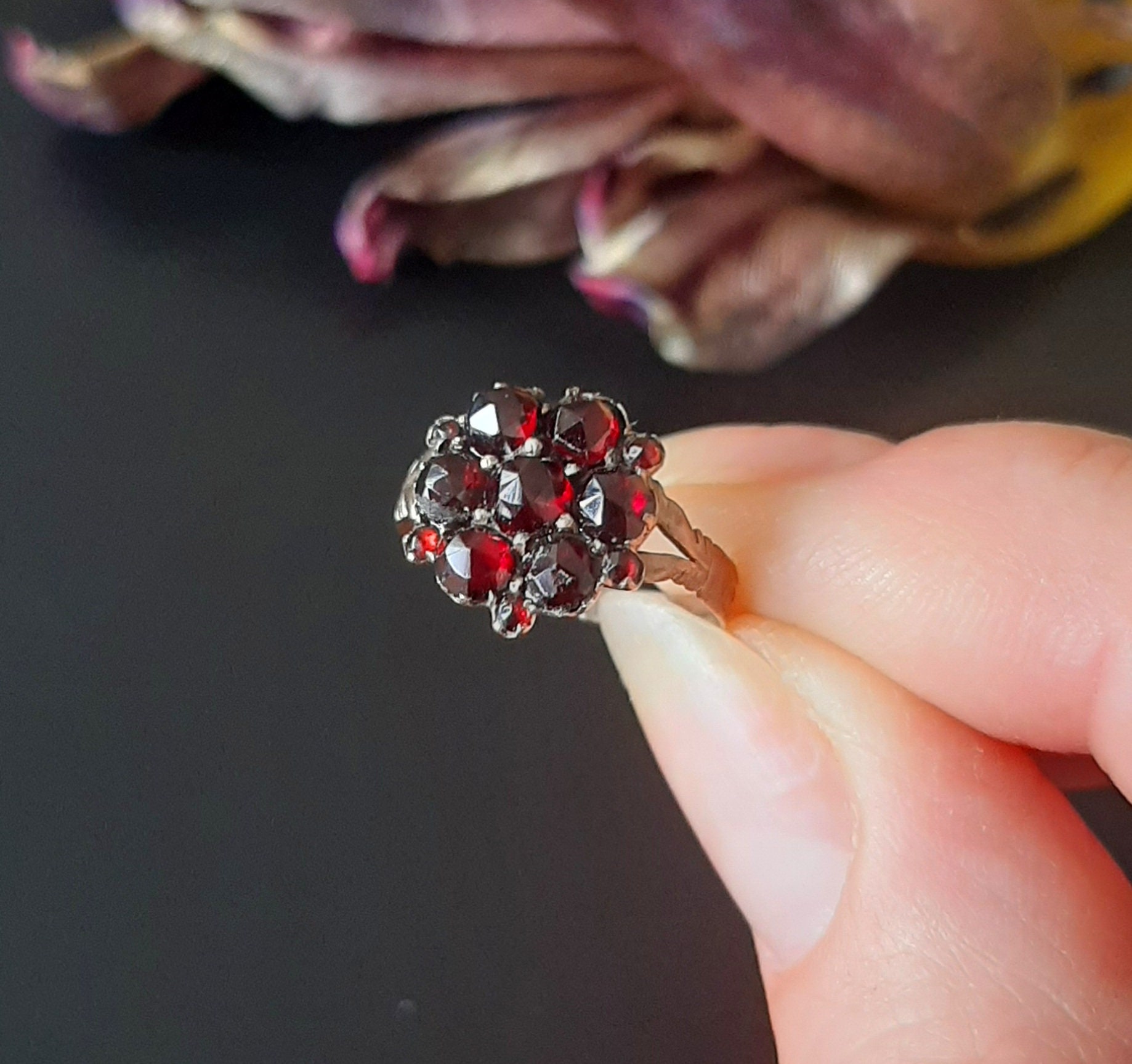 Antique Bohemian Garnet Ring, Tompac, Cute Rose, Victorian Jewelry ...