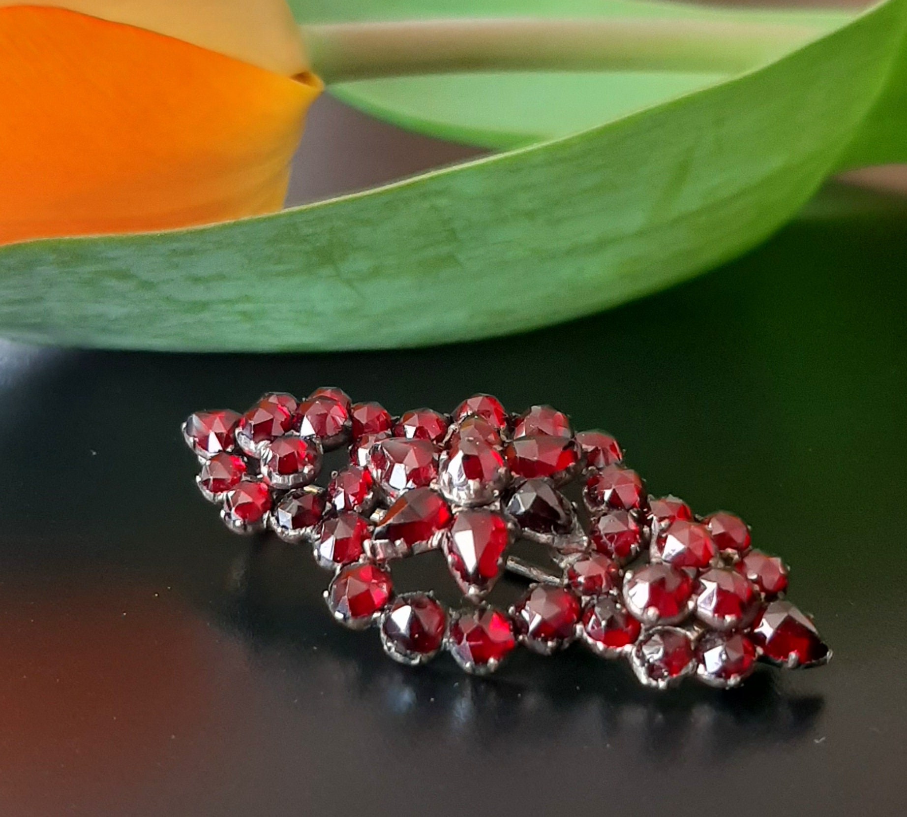 Rare, Bohemian Garnets Antique Brooch With Czech Pyrope Garnets ...