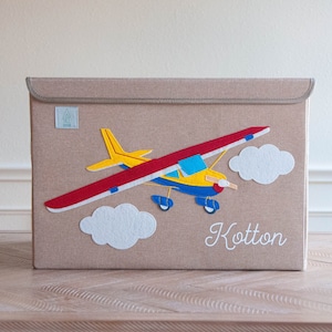 PERSONALIZED Airplane Toy Box + Storage Box, Felt Appliquéd ...
