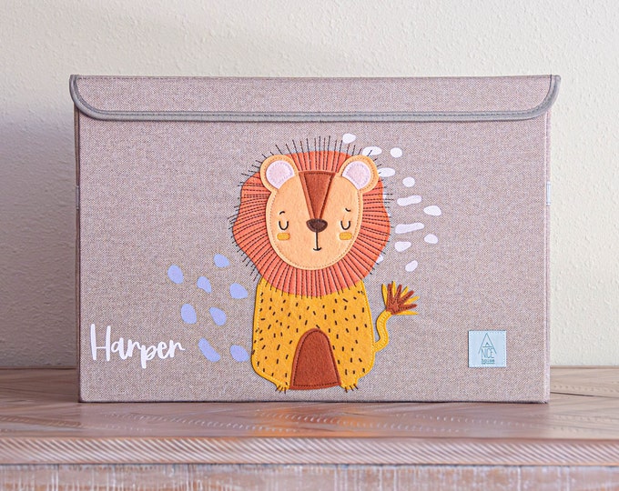 Safari Lion PERSONALIZED Toy Box + Storage Box, Fabric Toy Box With Lid ...