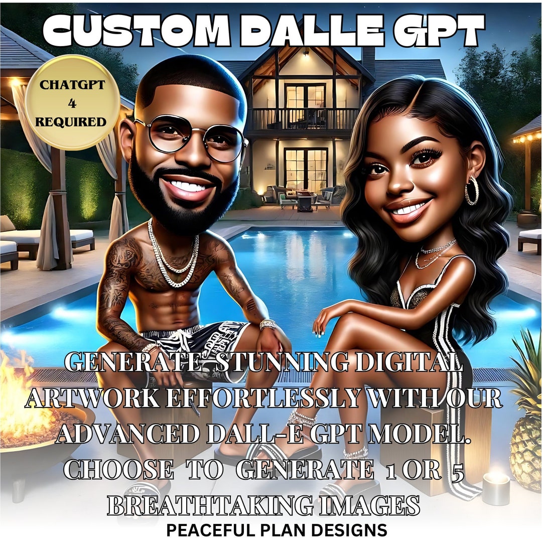 Custom DALL-E GPT Luxury Backyard Caricature Couple Creator Push Button Art Maker AI Art ...
