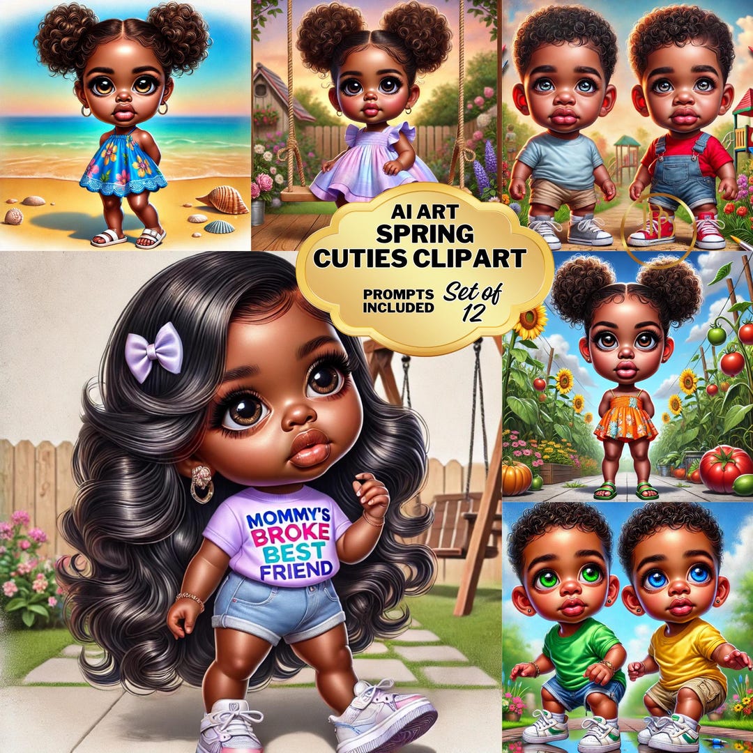 AI Art Clipart spring Cuties 12 Clipart Files Png AI Art Prompts 12 ...