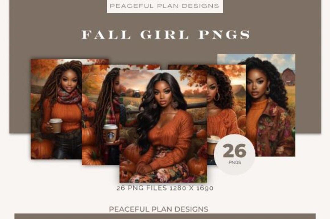 Digital Download Fall Girl PNG Bundle Art Wall Art Print on Demand A.I ...