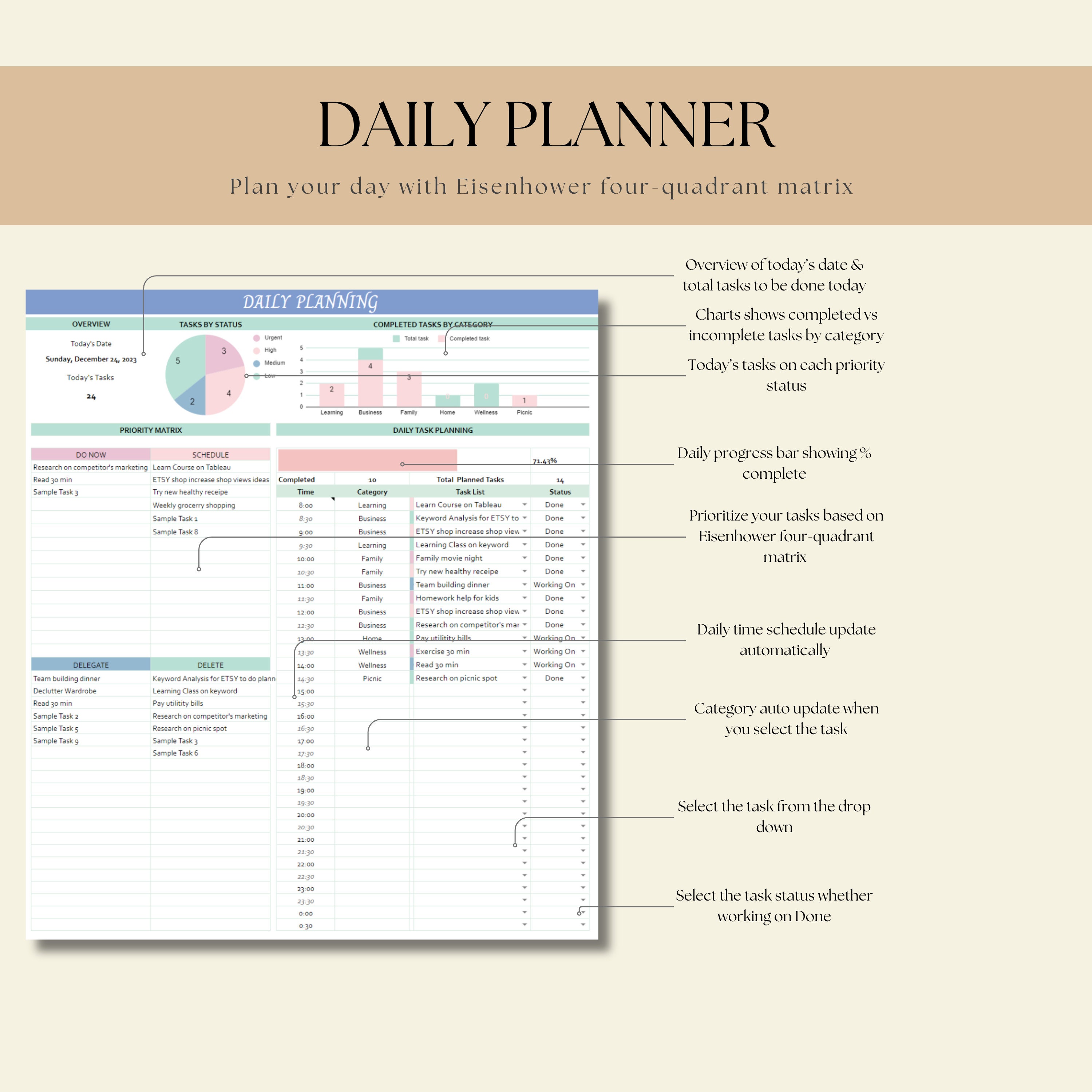 Task to Do List Tracker Google Sheet Task Planner Decision Matrix Task ...