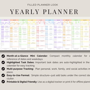 Year at a Glance Yearly Calendar Excel Template Annual Planner Google ...