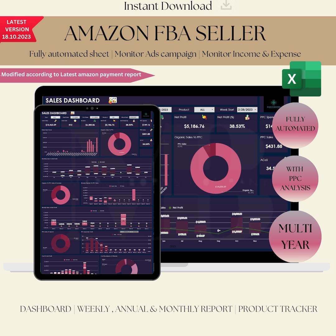 Amazon FBA Sales Dashboard Excel Sheets Amazon Seller Sheet FBA Profit Loss Tracker Amazon ...