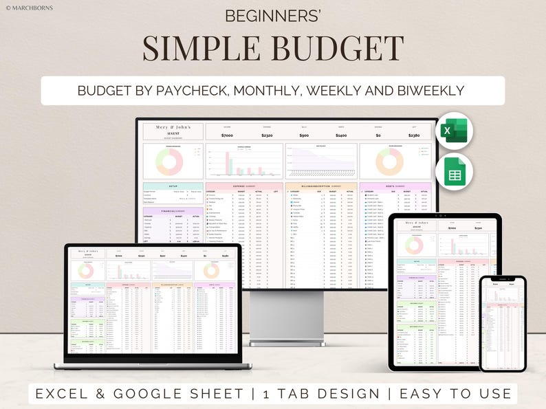 Excel Monthly Budget Planner Google Sheets Template Income & Expense ...