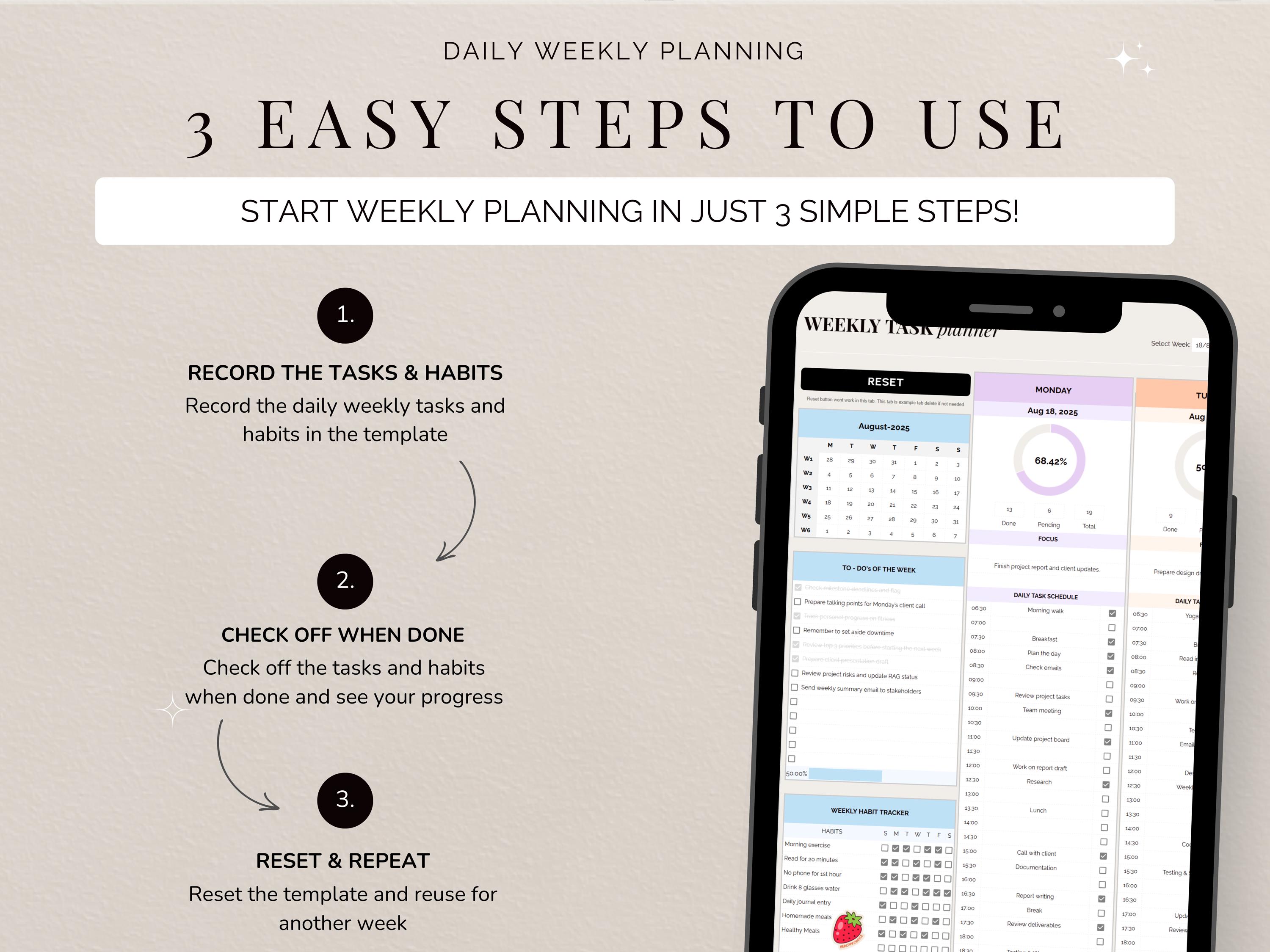 Weekly Time Block Planner Schedule Google Sheets Daily Activity Tracker ...