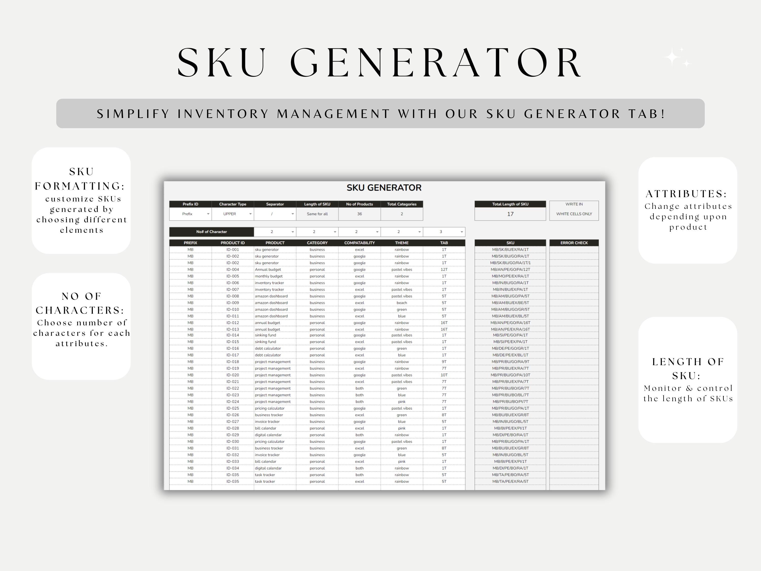 Excel Sku Code Generator for Physical Digital Product E-commerce ...