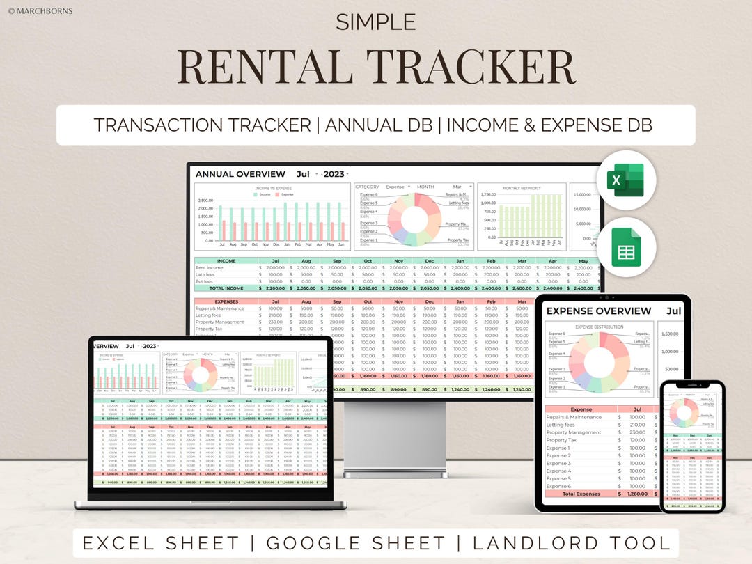 Landlord Rental Income Tracker Excel Google Sheets Property Management ...