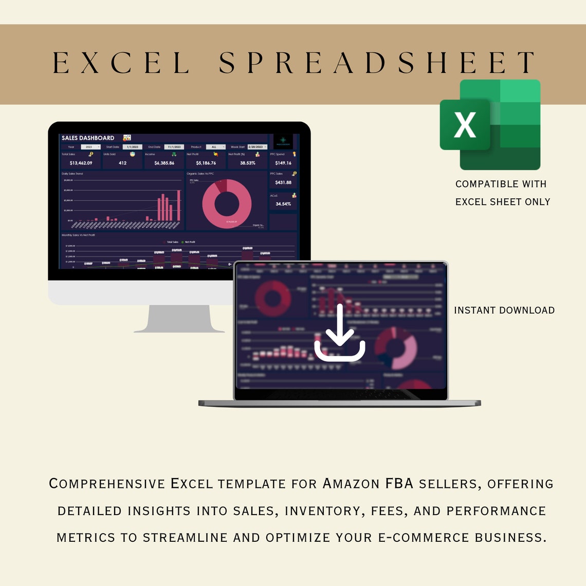 Amazon FBA Sales Dashboard Excel Sheets Amazon Seller Sheet FBA Profit ...