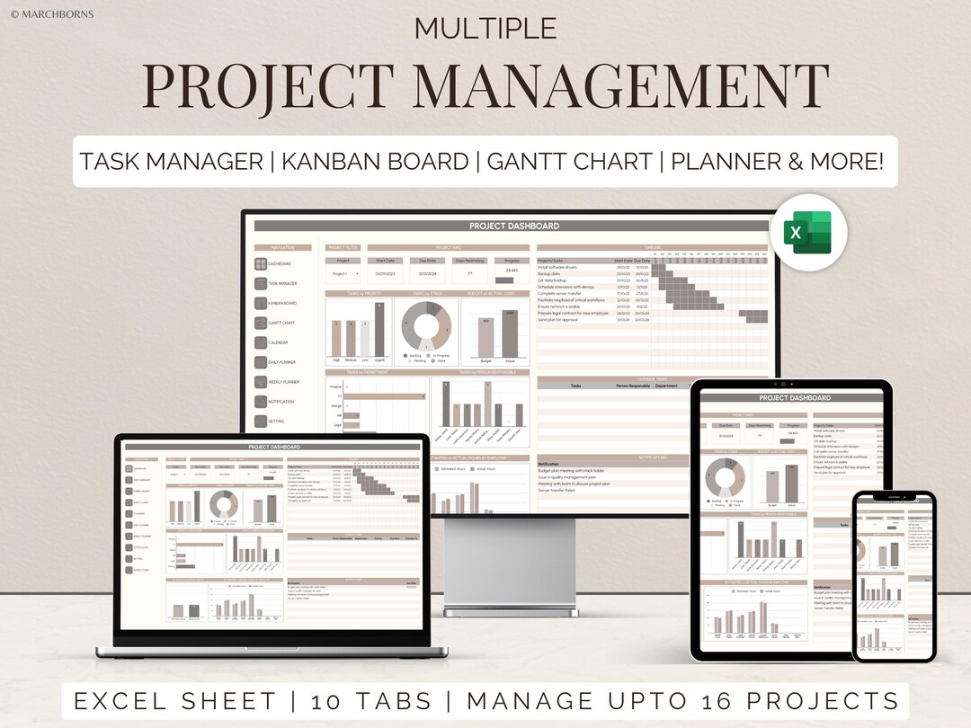 Excel Multi Project Management Tool Project Tracker Project Planner ...