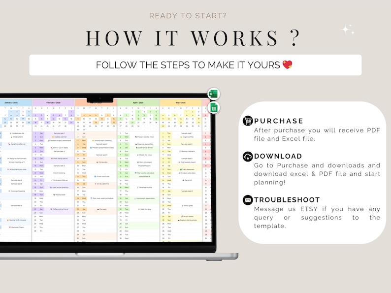 Year at a Glance Yearly Calendar Excel Template Annual Planner Google ...