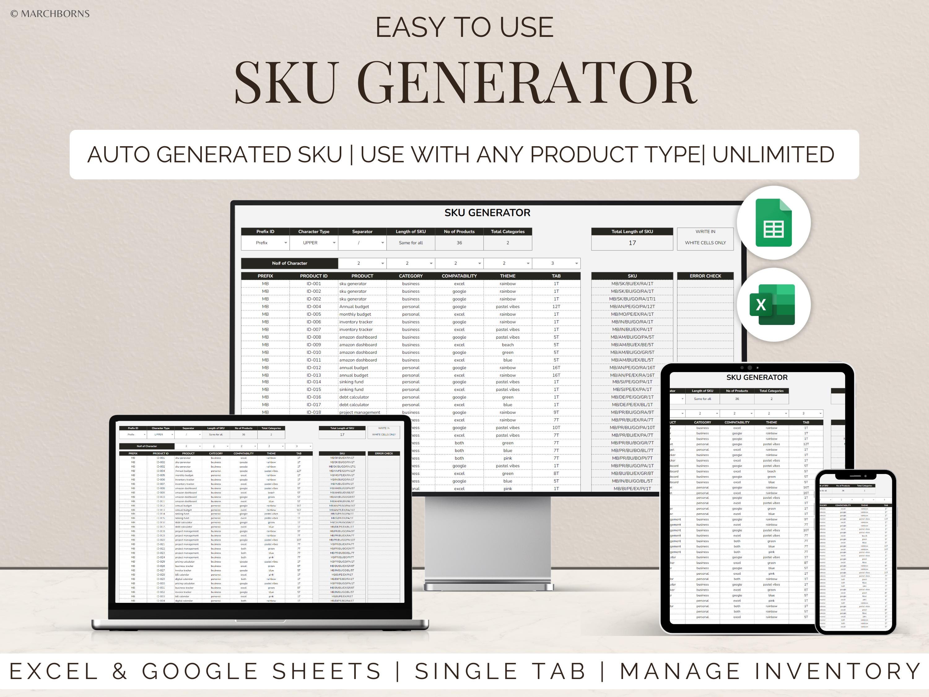 Excel Sku Code Generator for Physical Digital Product E-commerce ...