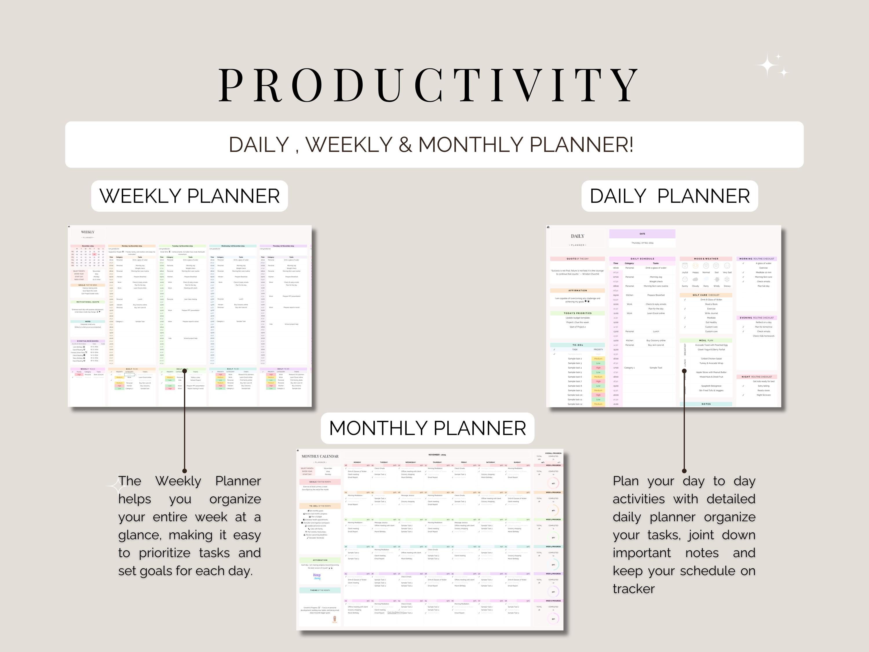 Life Planner Google Sheets Budget Tracker Productivity Planner Daily ...