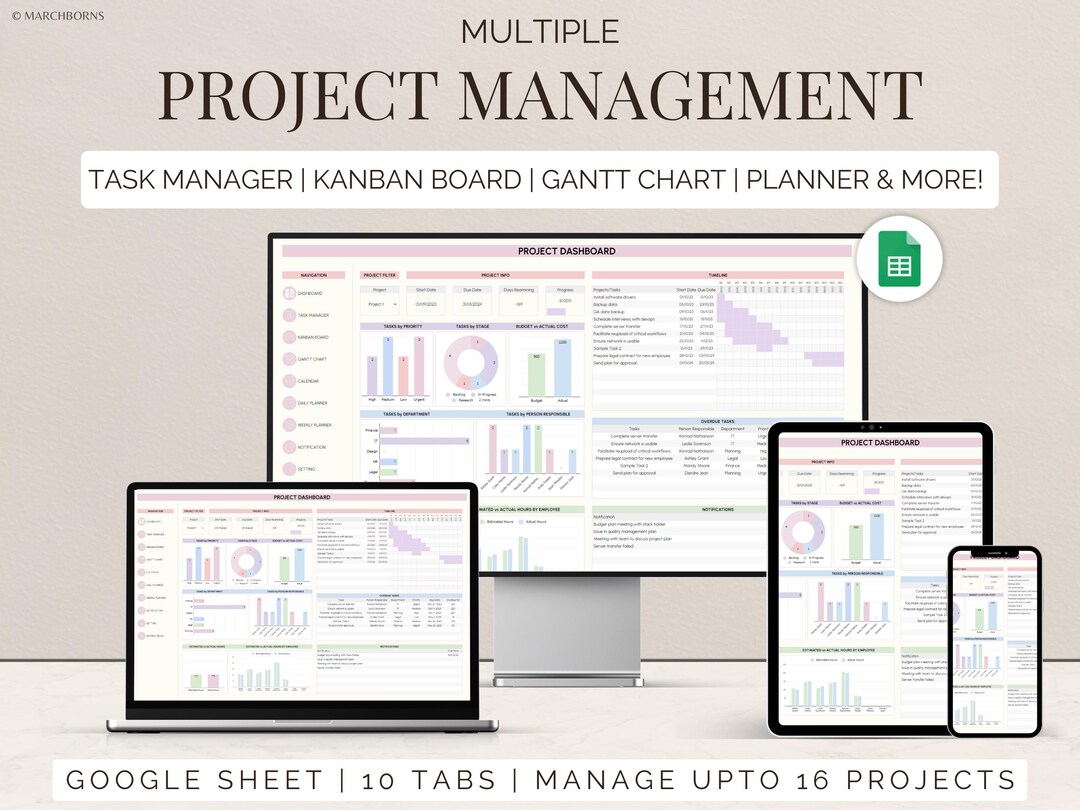 Project Management Google Sheet Task Planner Spreadsheet Template Gantt ...
