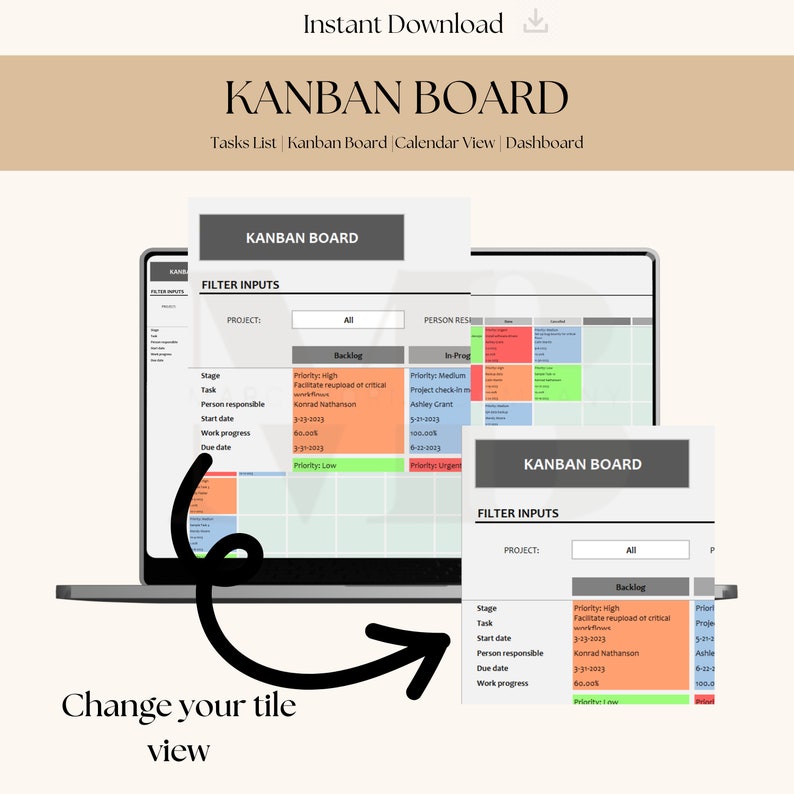 Digital Kanban Board: Project Task Manager (google Spreadsheet Template ...