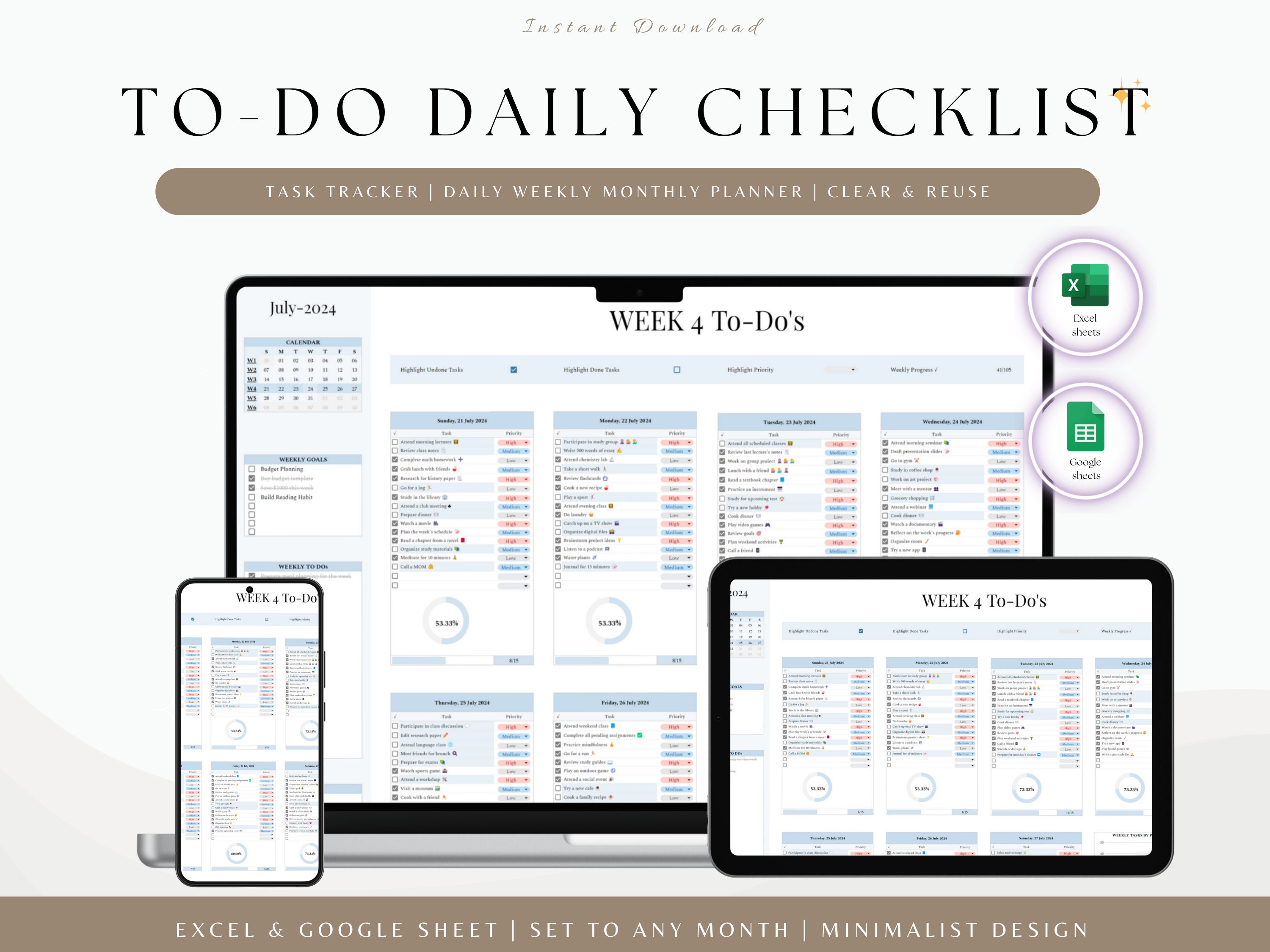 Excel to Do List Checklist Google Sheet Digital Checklist Template ...