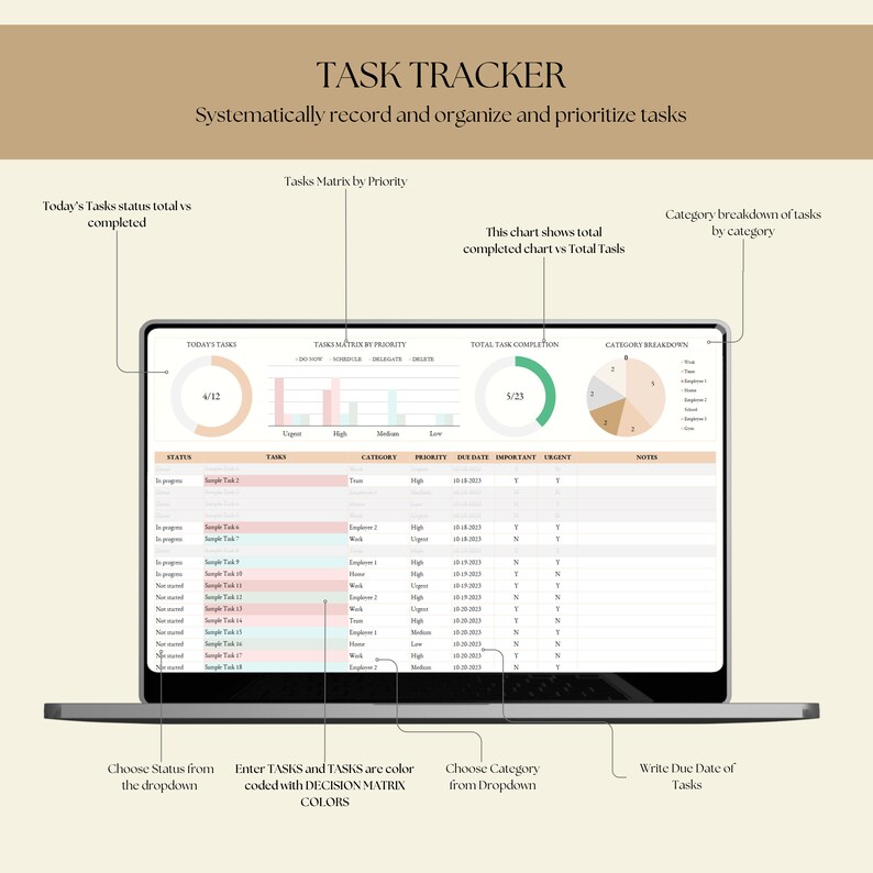 Excel Task Priority Tracker Eisenhower Decision Matrix Productivity ...
