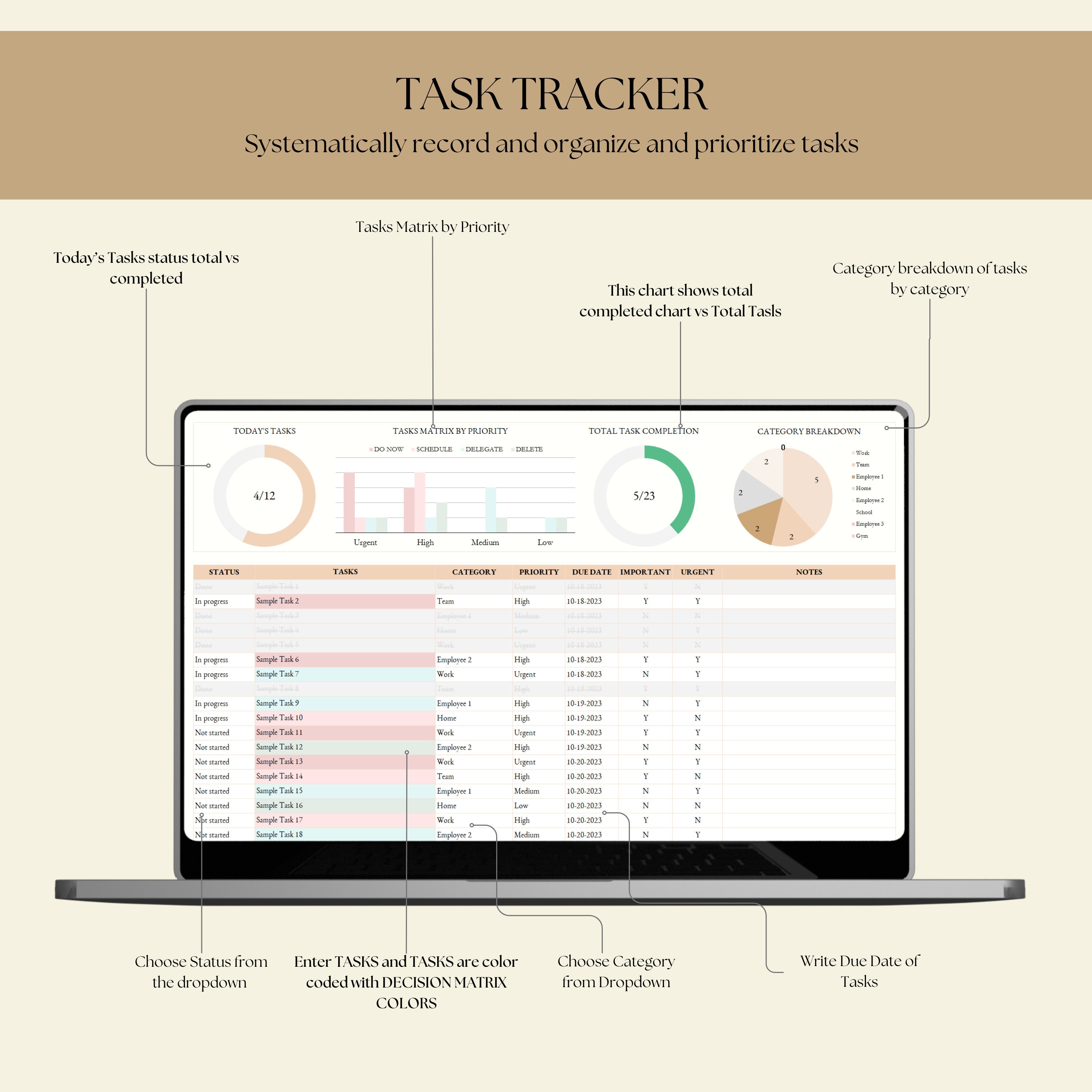 Excel Task Priority Tracker Eisenhower Decision Matrix Productivity ...
