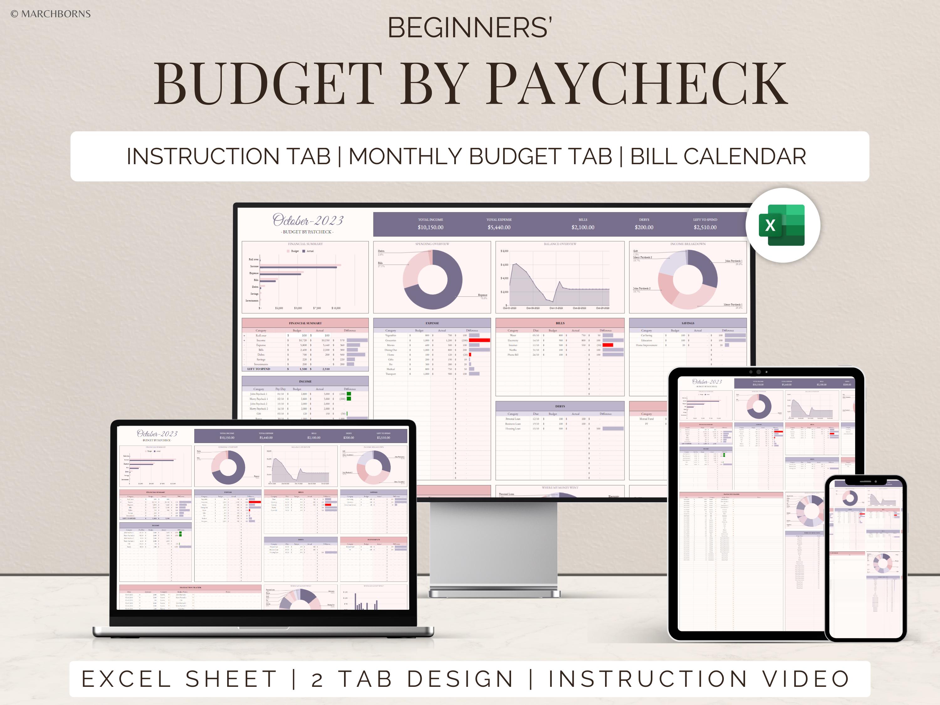 Excel Paycheck Planner Spreadsheet Monthly Budget Template Personal ...