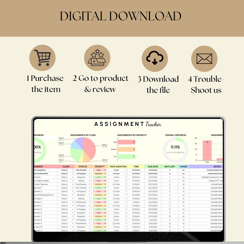 Student Planner & Assignment Tracker Google Sheets Excel College ...