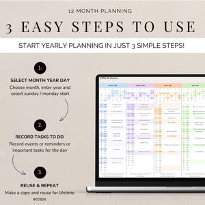 Year at a Glance Yearly Calendar Excel Template Annual Planner Google ...