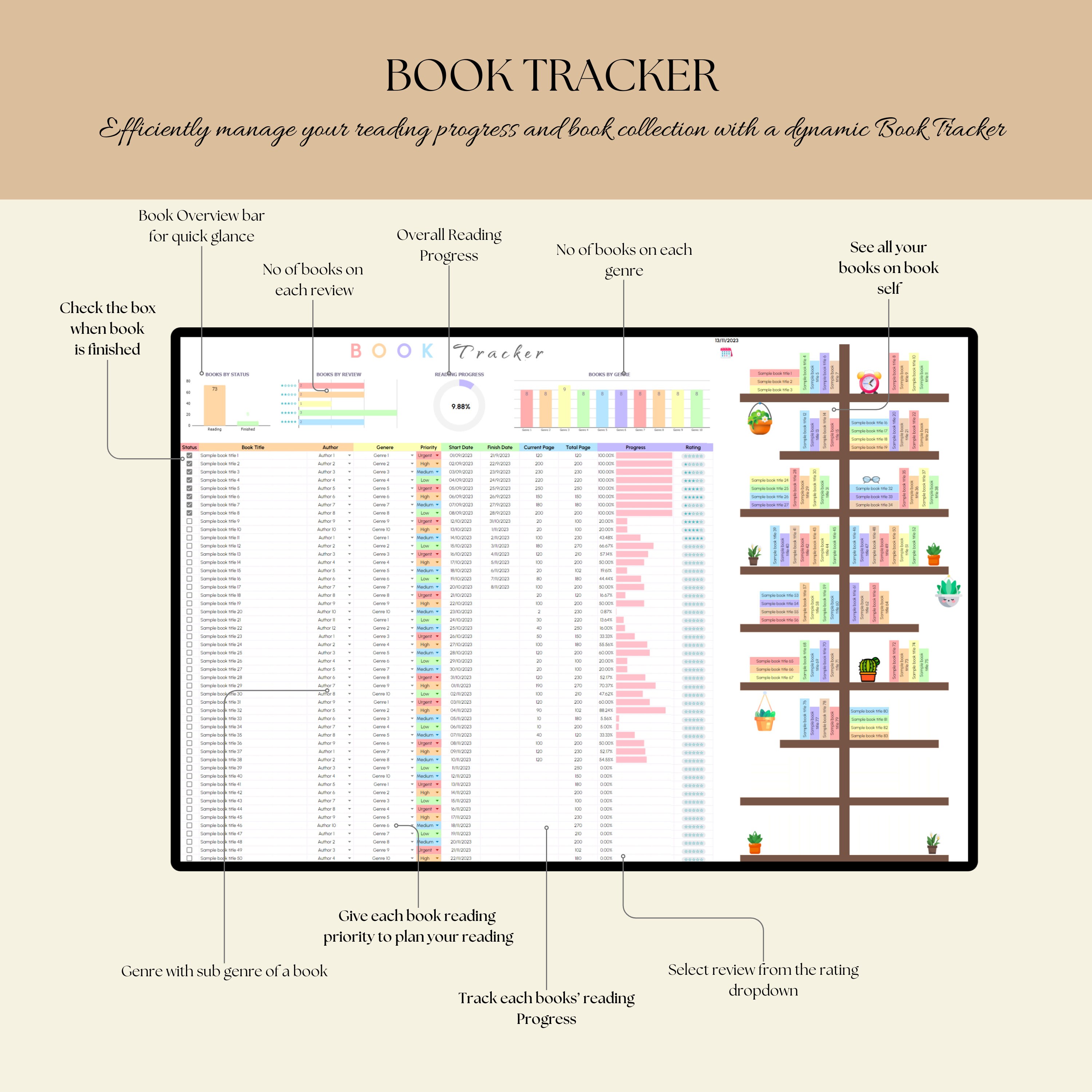 Digital Book Tracker: Reading Journal & Library (google Sheets Template ...