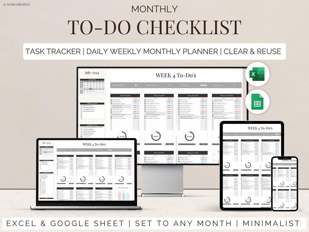 Excel To-do List Tracker Daily Checklist Google Sheet Planner Template ...