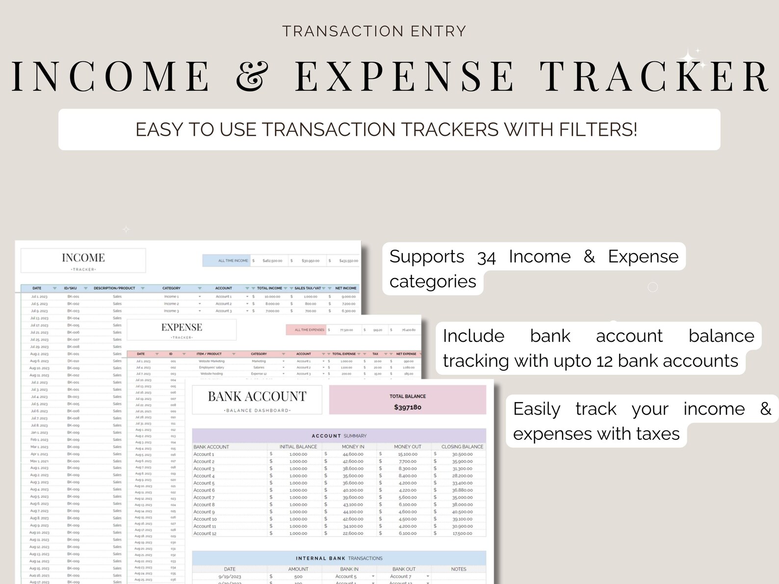 Small Business Income Expense Tracker: Excel & Google Sheets (digital ...
