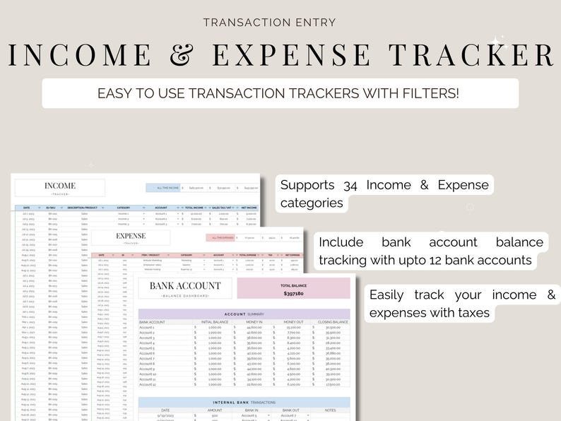 Small Business Income Expense Tracker: Excel & Google Sheets (digital ...