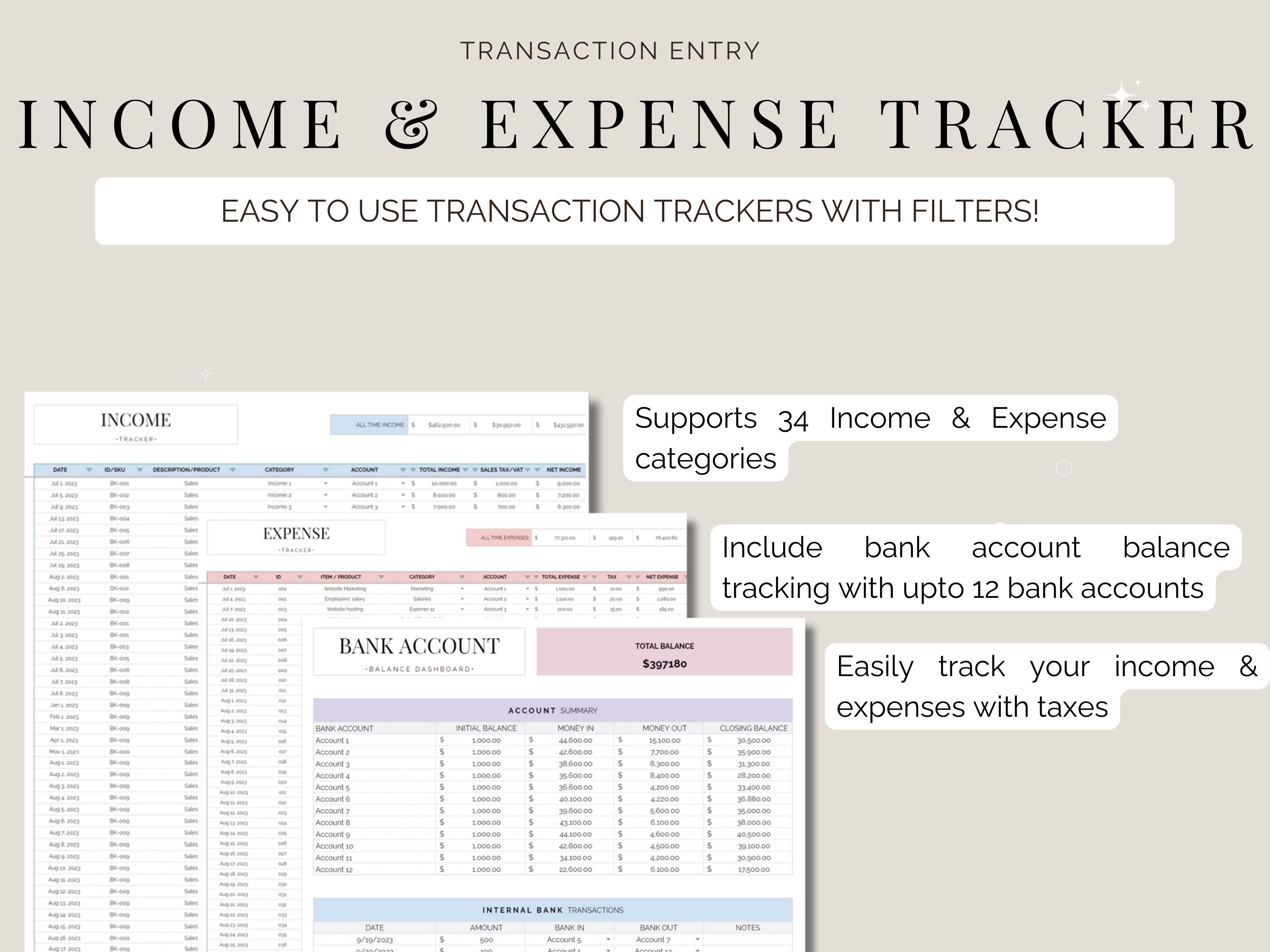 Small Business Income Expense Tracker Excel Google Sheets Profit Loss ...