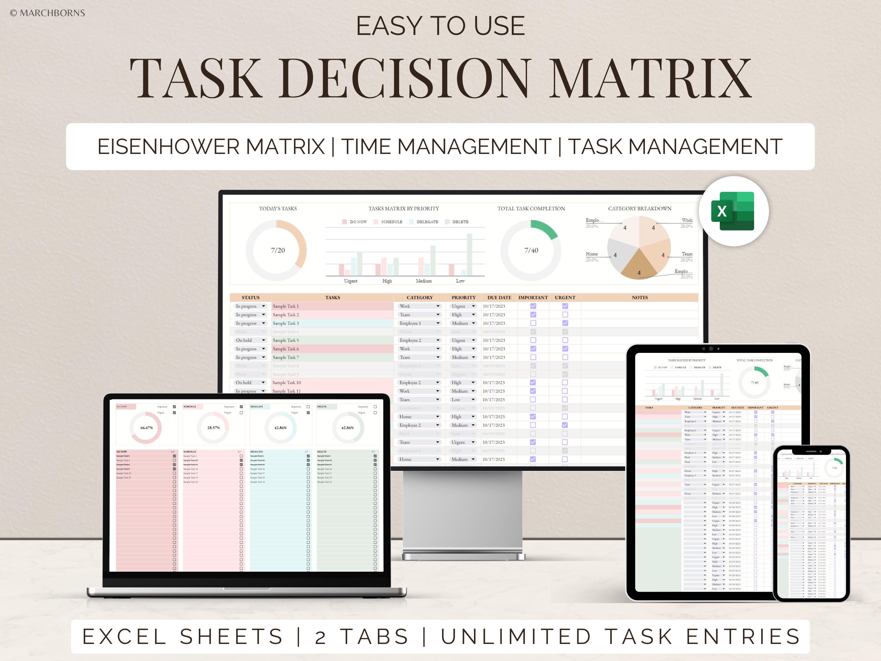 Excel Task Priority Tracker Eisenhower Decision Matrix ADHD Time ...