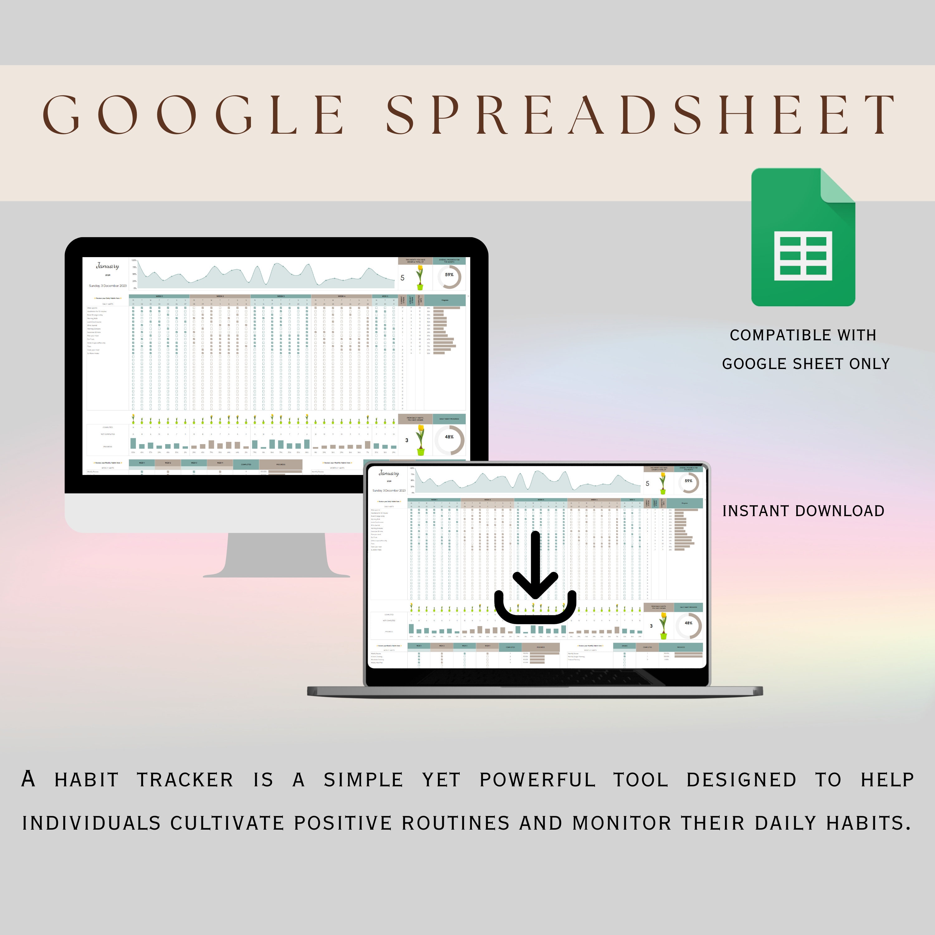 Google Sheets Habit Tracker: Daily, Weekly, Monthly Planner (digital ...