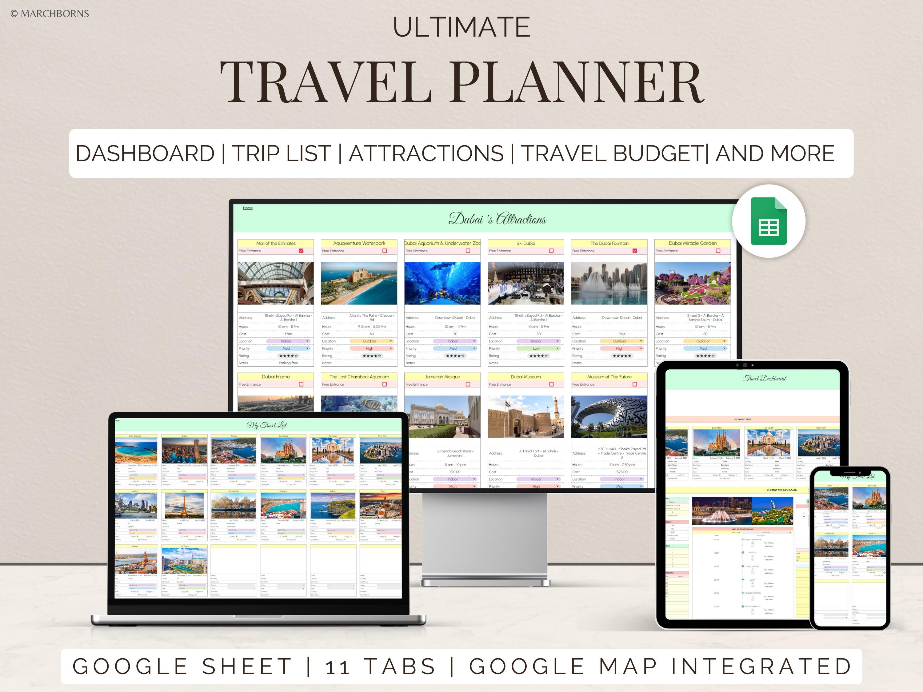 Travel Planner Road Trip Itinerary Connected to Google Map Trip Planner ...
