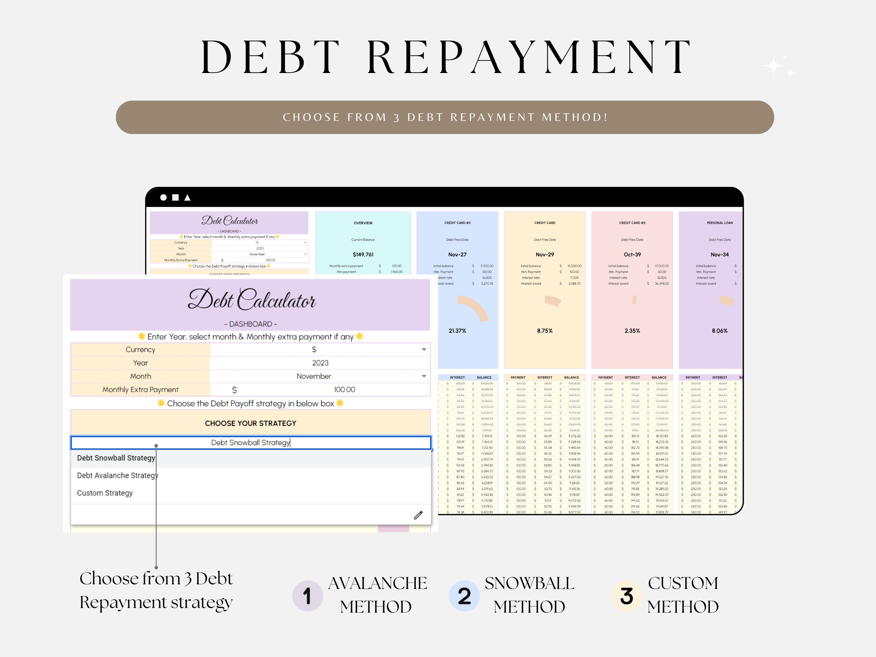 Excel Debt Free Planner Google Sheets Payoff Tracker for Credit Cards ...