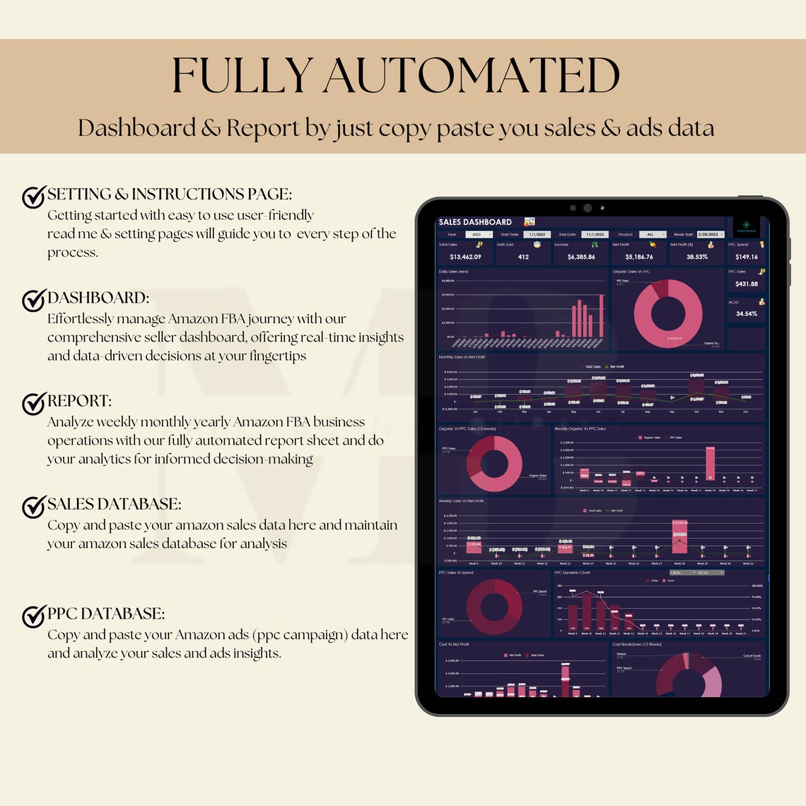 Amazon FBA Sales Dashboard Excel Sheets Amazon Seller Sheet FBA Profit ...